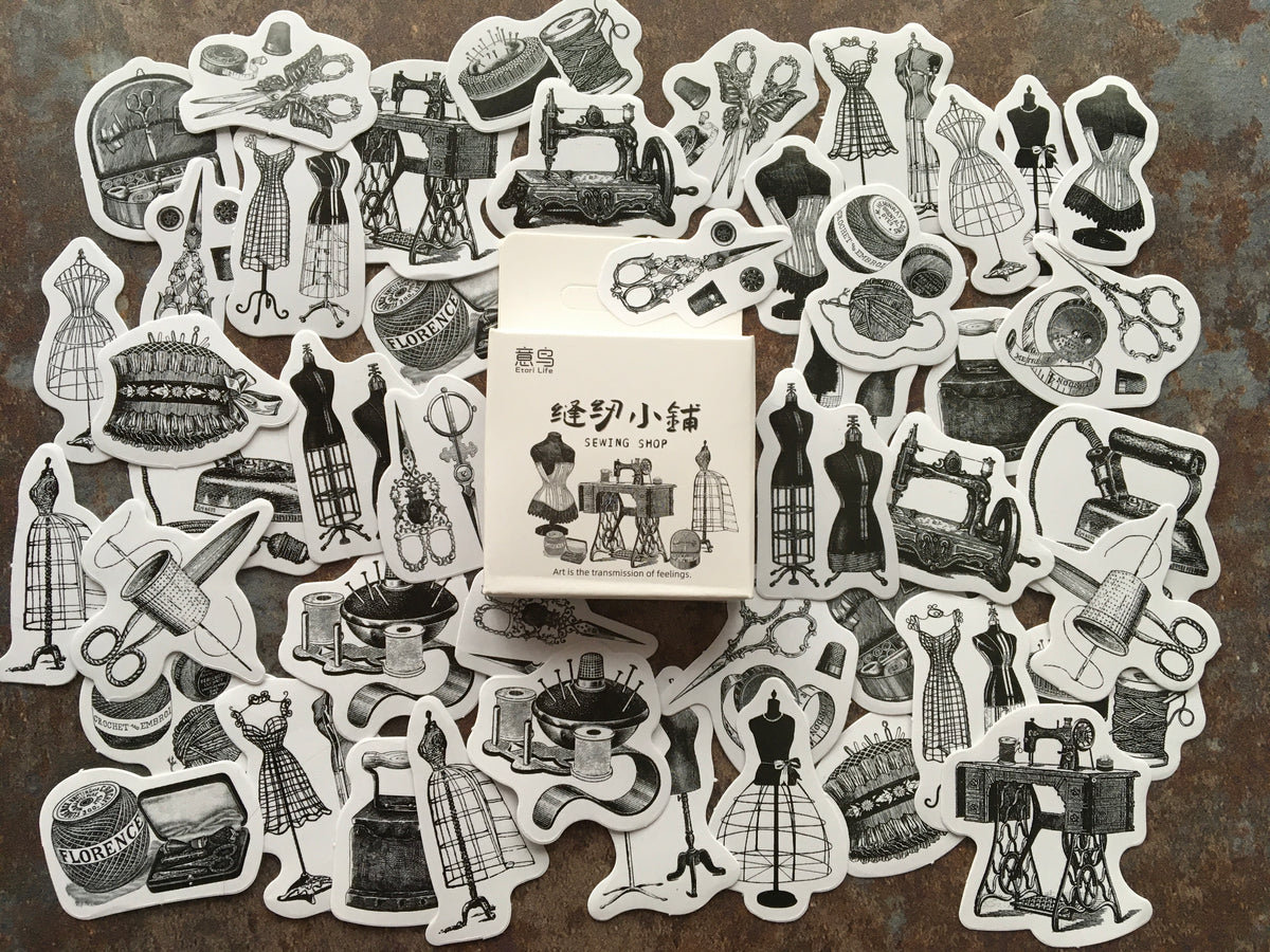 Vintage sewing & dressmaking themed sticker mix for journaling or ...