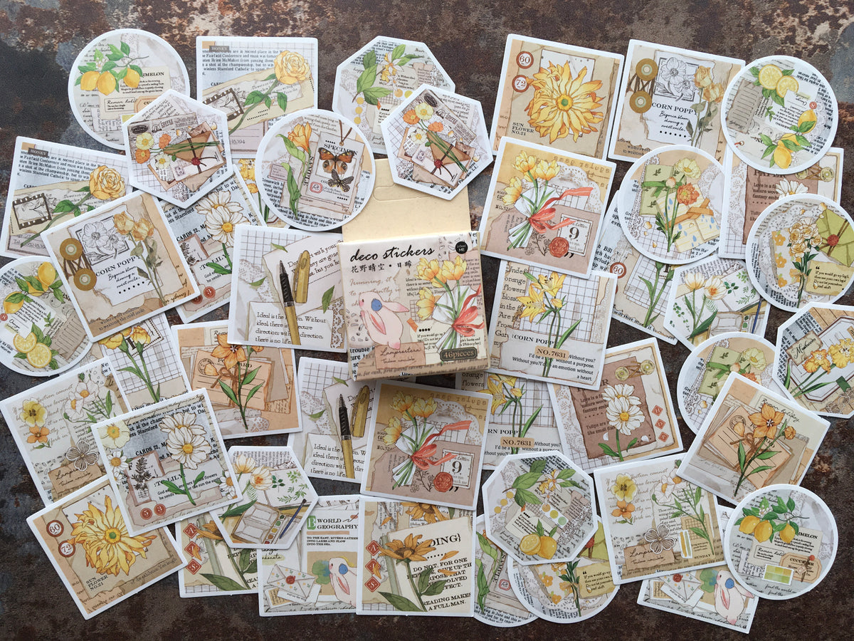 'Yellow Summer' collage style sticker mix for journaling or ...